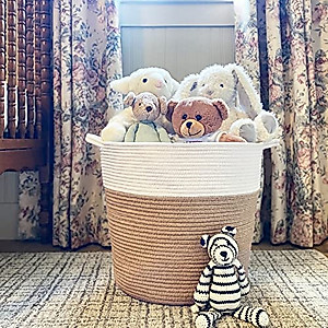 Goodpick Cotton Rope Storage Basket, Woven Round Basket with Handles for Toys, Blanket, Shoes, Large Jute Wicker Plant Basket for Living Room, Entryway, 16.0 x15.0 x12.6 inches