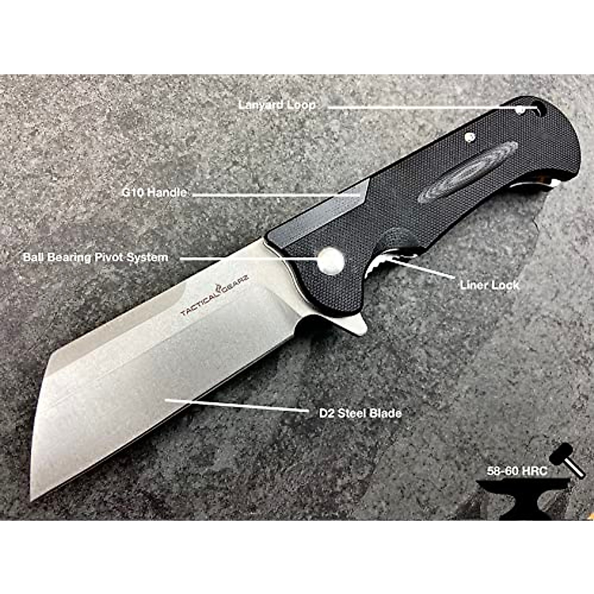 TACTICAL GEARZ G10 Pocket Knife! TG Eros, G10 Handle! Razor Sharp Stonewashed D2 Steel Blade! Ball Bearing Pivot System! Includes Sheath! (Eros)