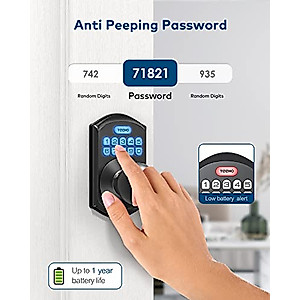 TEEHO Keyless Entry Door Locks with Keypads - Deadbolt Smart Lock - Front Door Lock Set with Door Knob - Auto Lock - Easy Installation - Matte Black