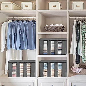 Large Capacity Storage Bags, 4 Pack Clothes Storage Bins, Foldable Closet Organizers with Handle, Thick Fabric and Sturdy Zipper for Comforters, Blankets, Bedding (Light Grey)