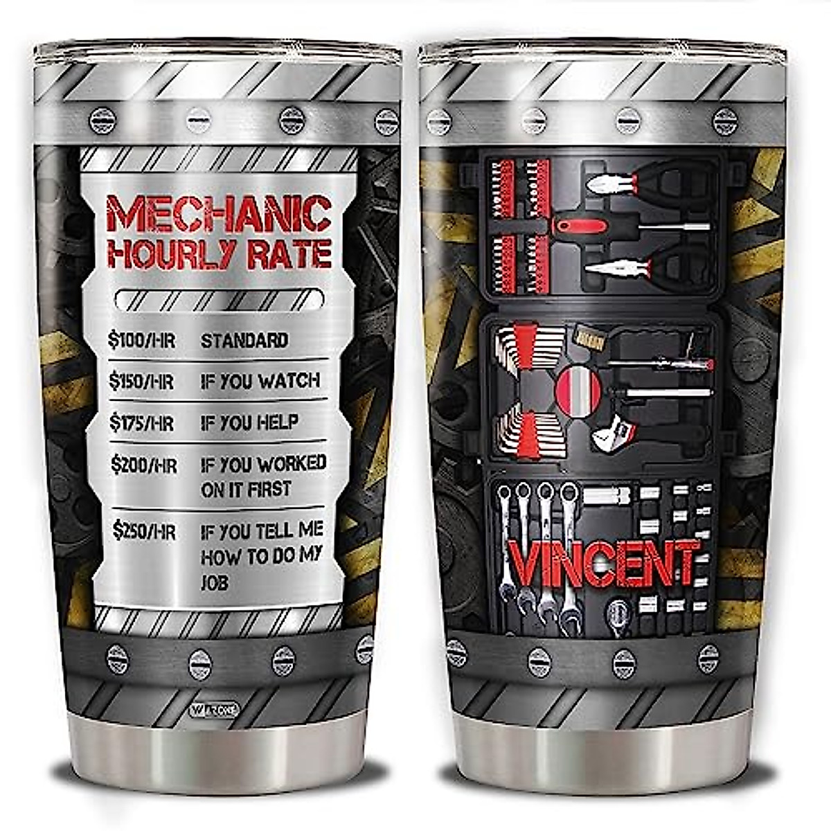WAZONE Personalized Mechanic Tumbler Customized Name Travel Mug Insulated Coffee Cup Stainless Steel Tumblers with Lid 20oz 30oz Holiday Birthday Christmas Mechanics Themed Gift Funny For Men Him