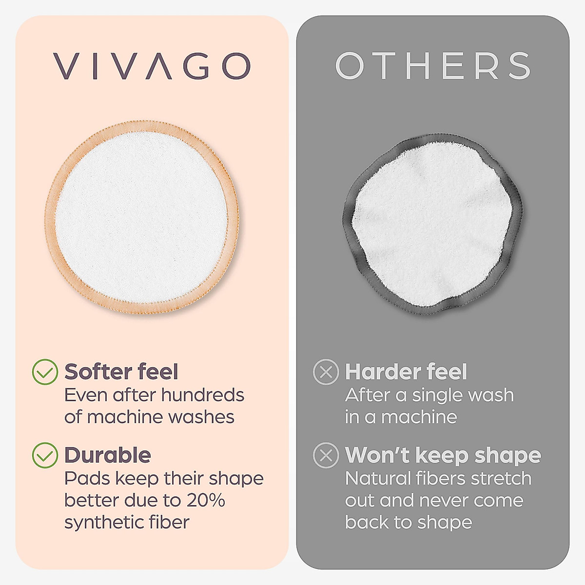 VIVAGO Reusable Cotton Rounds for Face - (20 Pack) Soft Reusable Makeup Remover Pads with Washable Drawstring Laundry Bag & Bamboo Holder - All Skin Type Skincare Set Facial Cleaning Cloth