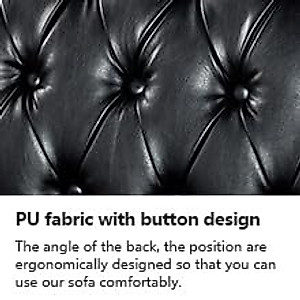 AVZEAR 60" Loveseat Sofa, Chesterfield Sofa, Mid-Century Modern PU Upholstered 2 Seater Sofa, Deep Button Tufted Living Room Sofa with Two Throw Pillows, Black