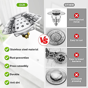 MGT Bathroom Sink Stopper Tub Drain Hair Catcher Tub Plug Pop Up Tub Drain Stopper Stainless Steel Bathroom Tub Stopper for 1 1/2 to 2 in Bath Drain Hole Bathtub Stopper Replacement