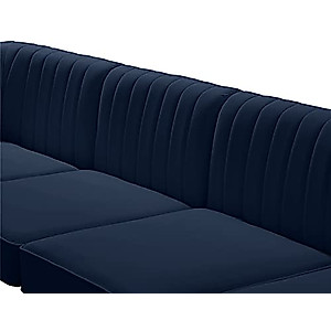 Meridian Furniture Alina Collection Velvet Upholstered Modular Sofa with Deep Channel Tufting, 119" Wide, Navy