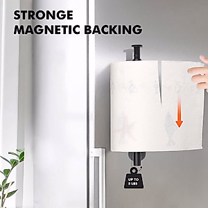 KIHOGEM Magnetic Paper Towel Holder,One Hand Operable Paper Towel Holder Wall Mount Self Adhesive and Strong Magnetic Backing for Kitchen Refrigerator Grill RV(Black)