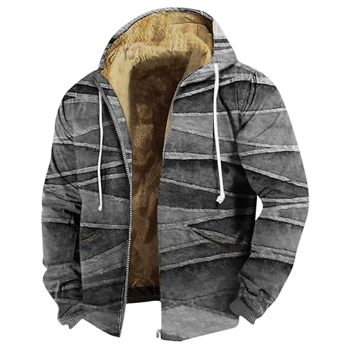 Mens Jacket Winter with Hood Fleece Lined Full Zip Graphic Coat Cold Weather Waterproof Vintage Jacket Novelty Sports Hoodies with Pocket 02 Gray Xl