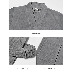 Vislivin Womens Lightweight Bathrobe Soft Kimono Robes Terry Cloth Bathrobe Knee Length Bath Gown Grey L