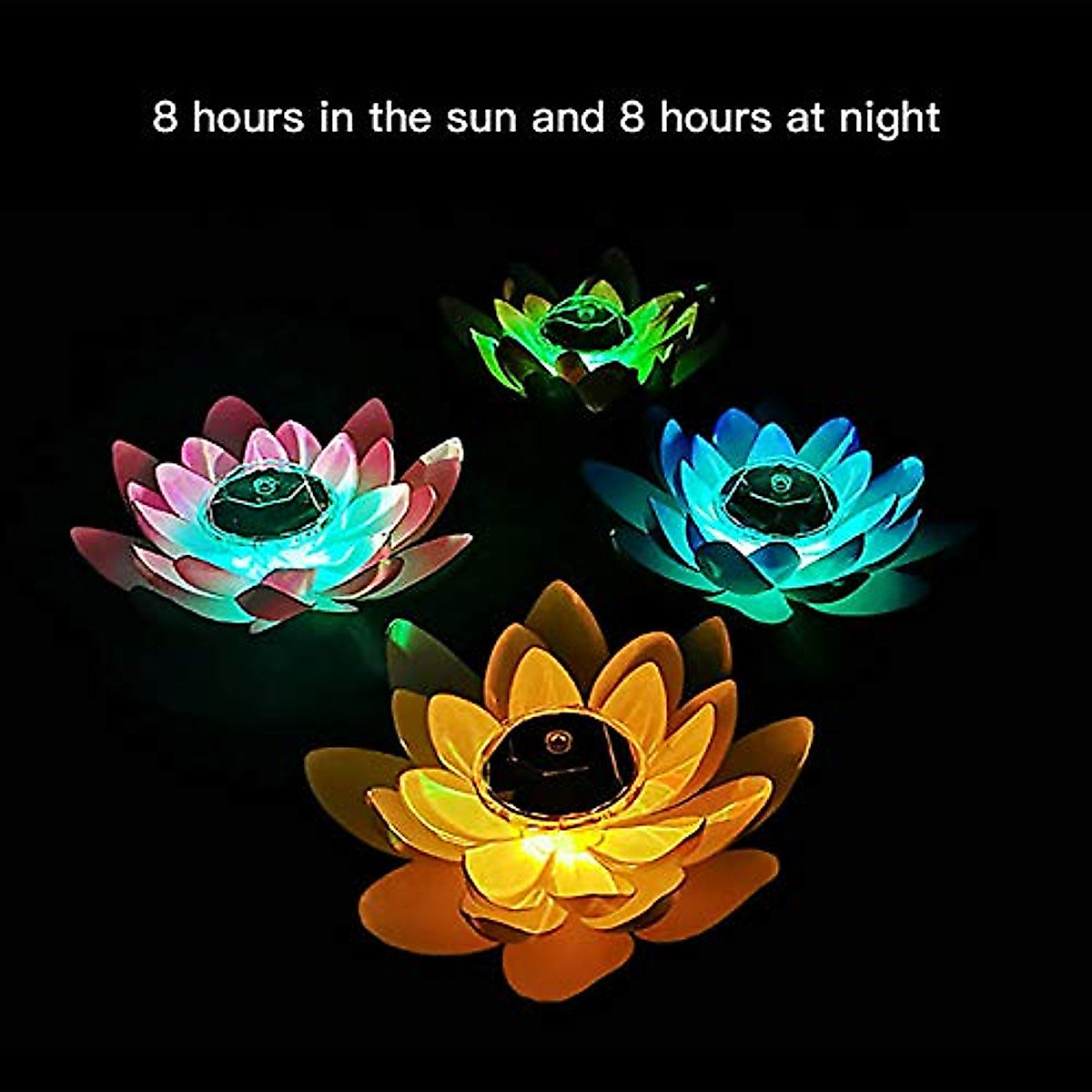 RNSUNH Solar Floating Lotus Lights Solar Power Energy Floating Lotus Flower LED Accent Light Floating Pool Flower Lights for Swimming Pool Yard Garden Wedding Decor