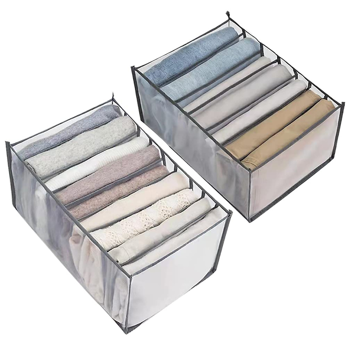 JINLU Wardrobe Clothes Organizer 7 Grids 9 Grids （2-Piece），Clothes Organizer for Folded Clothes Washable Drawer Organizers for Clothing Divided Mesh Organizing Box Uitable for Jeans （L，Gray ）