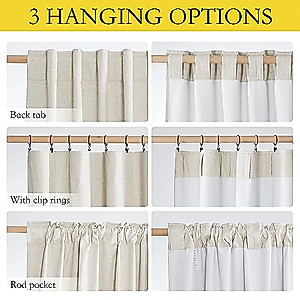 NICETOWN Natural Full Blackout Back Tab Linen Curtains 84 inch Long 2 Panels Set, Boho-Chic Thick Linen Blend Drapes, Insulated Small Window Covers Draperies with White Backing for Cafe (42" Wide)