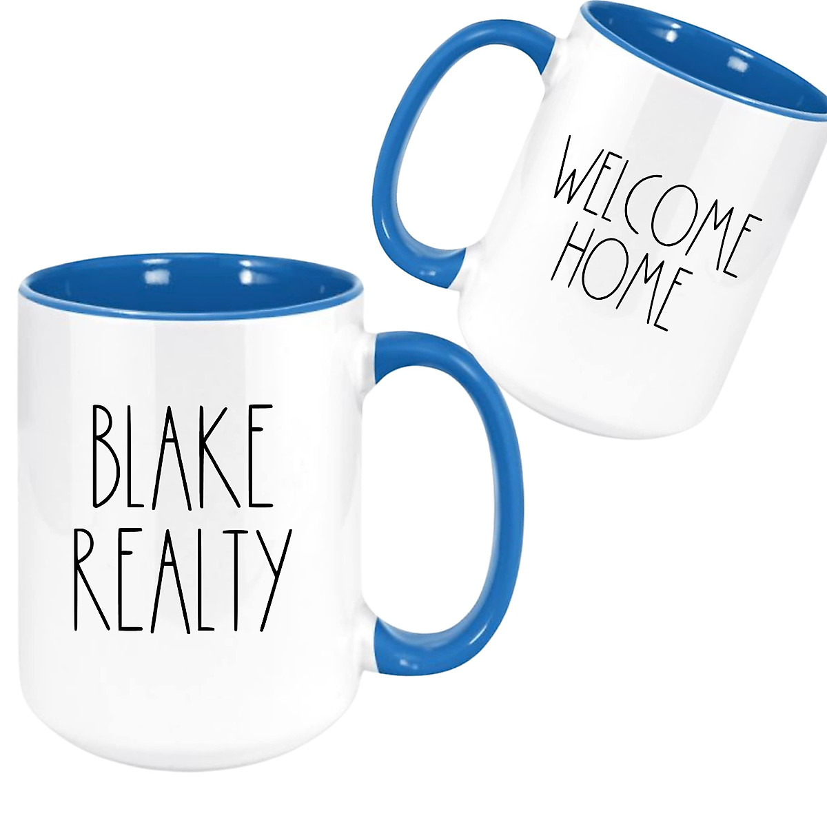 PERSONALIZED COFFEE MUG! Farmhouse Style skinny font inspired Font BLUE! 15oz Ceramic Mug | Your Custom Text on front, back, or both sides!