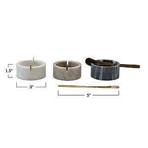 Creative Co-Op Marble Set Pinch Pot Bowls for Salt, Pepper, and Seasoning with 3 Metal Knives