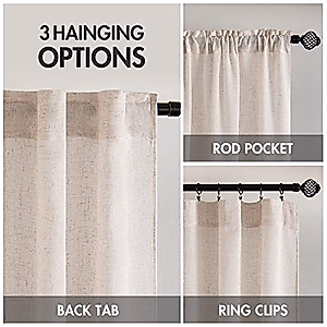 MIULEE Natural White Linen Curtains 90 Inch Long 2 Panels Set for Bedroom Living Room, Soft Thick Linen Textured Window Drapes Semi Sheer Light Filtering Rod Pocket Back Tab Farmhouse Cream Ivory
