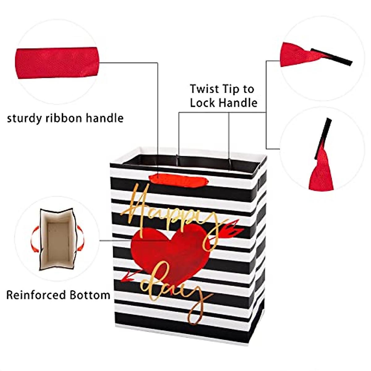 FaCraft Valentines Gift Bags with Handles 13" Large Valentines Day Gift Bag for Boyfriend Kids Happy Day Gift Bag with Tissue Paper for Her Him Men Wife Anniversary Weddings Bridal Shower Gift Bag