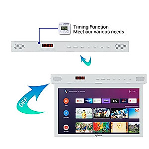 SYLVOX 15.6" Kitchen Smart TV Flap Down Screen TV Google TV Supports LED Clock Alarm Clock WiFi & Wireless Connection, Storage Design, can be Installed in The Bottom of The Cabinet (KT16A0KGGA)