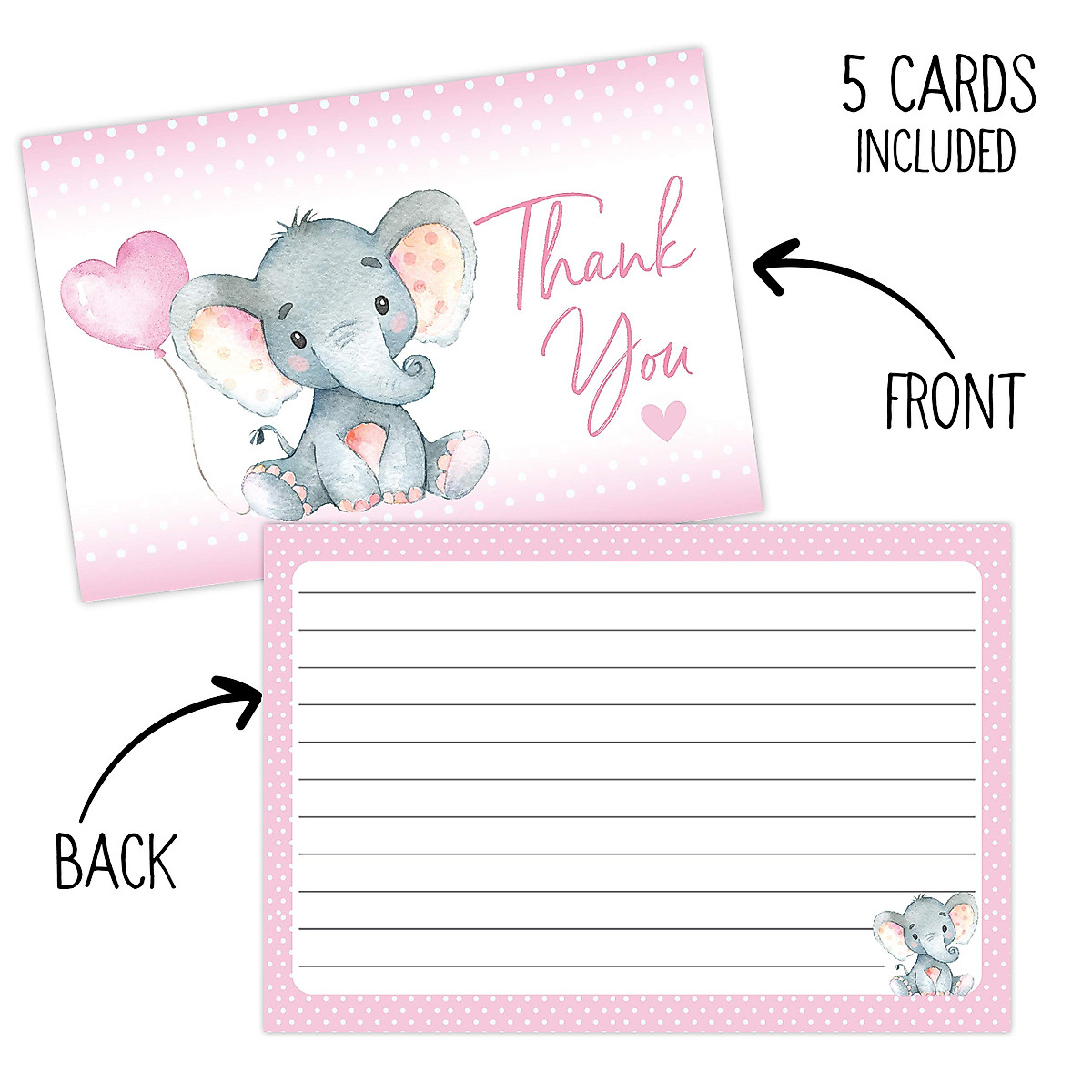 Your Main Event Prints Pink Elephant Baby Shower Thank You Cards, 50 Pieces