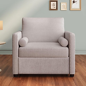 Merax 3-in-1 Convertible Sofa Bed Chair Singe Pull Out Sleeper Couch with Adjustable Backrest Single Armchair Tan