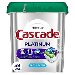 Cascade Platinum Dishwasher Pods, Dishwasher Detergent, Dish Detergent Soap, Fresh, 59 Count