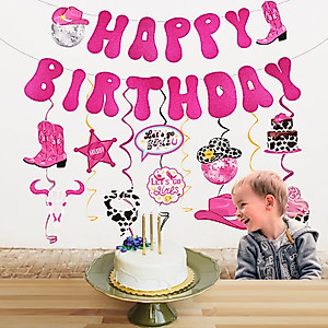26pcs Cowgirl Birthday Party Decorations, Y2K Preppy Birthday Decorations Cowgirl Party Hanging Swirl Banner Decorations Bachelorette Party Decorations for Girls Women Cowgirl Theme Party (Pattern 1)