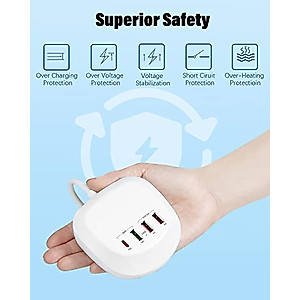 USB C Charger Station,4-Port (1*USB C 30W & 1*QC3.0 & 2*USB-A) USB Charging Station for iPhone 14 Series/13/13 Mini/13pro Max/12/12 Mini/12Pro/12 Pro Max/11/iPad/AirPod,Smart Phone,Multi Devices