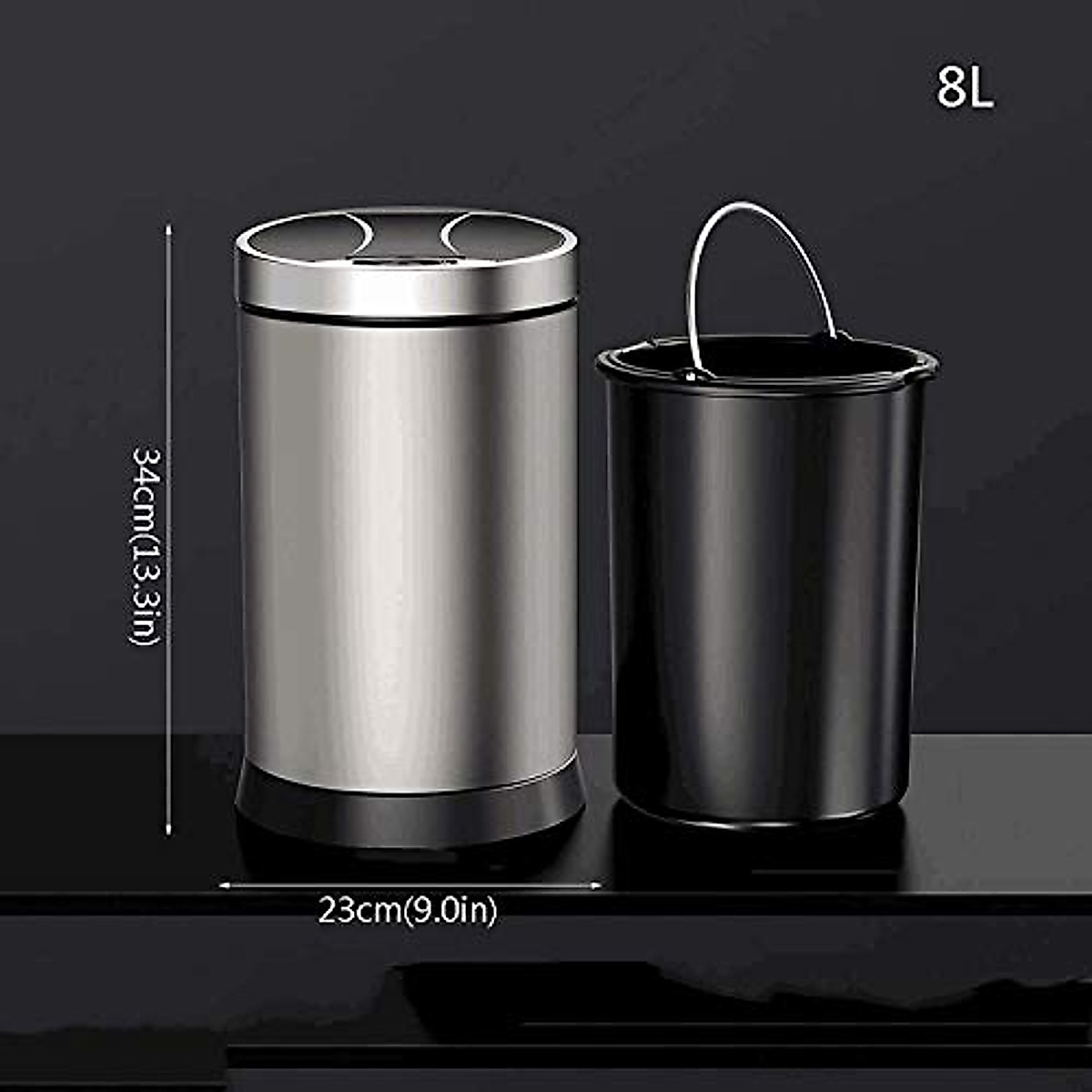 LXXSH Smart Induction Trash Can Household Waterproof Trash Can with Lid for Kitchen and Bathroom Stainless Steel Living Room Automatic Touchless Trash Can (Size : 8L)
