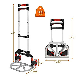 JXUFDHO Folding Hand Truck Portable Folding Dolly, Foldable Hand Truck Portable Dolly Cart Trolley Luggage Cart for Moving Home, Auto, Office,Travel Use, 180 lbs Capacity Aluminium