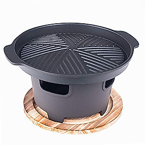 Fuji Merchandise Corp Japanese Korean Style Single Serving Yakiniku Grill with Wooden Trivet and Burner Stove 7 Inch Diameter