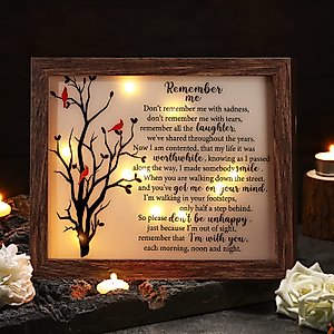 Gerrii Sympathy Gifts Red Cardinal Memorial Bereavement LED Memorial Gifts for Loss of Love One Wooden Shadow Box 10'' x 8'' in Poem and LED Light for Funeral Bereavement(Retro Style)