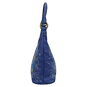 Anuschka Hand Painted Women's Genuine Leather Medium Top Zip Hobo - Garden of Delights