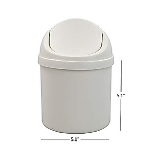 Qskely 2 L Plastic Mini Desktop Trash Can, Tiny Waste Bin with Swing-Top Lid, White