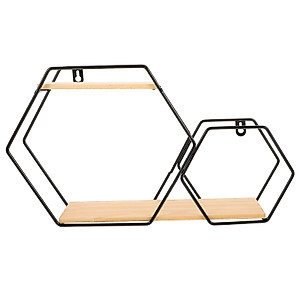Uonlytech Hexagonal Storage Rack Metal Wall Shelf Wood Wall Shelves Hexagon Shelves for Wall Floating Shelves for Plants Metal Shelf Metal Floating Shelf Wall Shelves Wood Wall Shelving