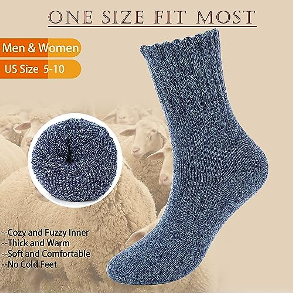 VoJoPi Wool Socks for Women Warm Winter Thick Cozy Fuzzy Crew Soft Socks Boot Socks Thermal Gifts for Women 5 Pairs