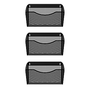 EasyPAG Hanging File Organizer Mesh 3 Single Pockets Wall File Holder Office Document Magazine Folder Rack ,Black