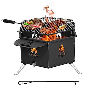 Fire pit with Grill Portable Wood Burning Fire Pits Metal Fire Pit are Used for Garden Picnic, Camping Bonfire, Backyard Parties, BBQ& Outdoor Firepit,Black