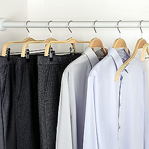 TOPIA HANGER Slim Natural Wood Hangers with Extra Soft Non-Slip Rubber Grips, 10-Pack High-Grade Fashion Hanger No Shoulder Bump for Sweater, Camisole, Jacket, Dress, Coat -CT15N