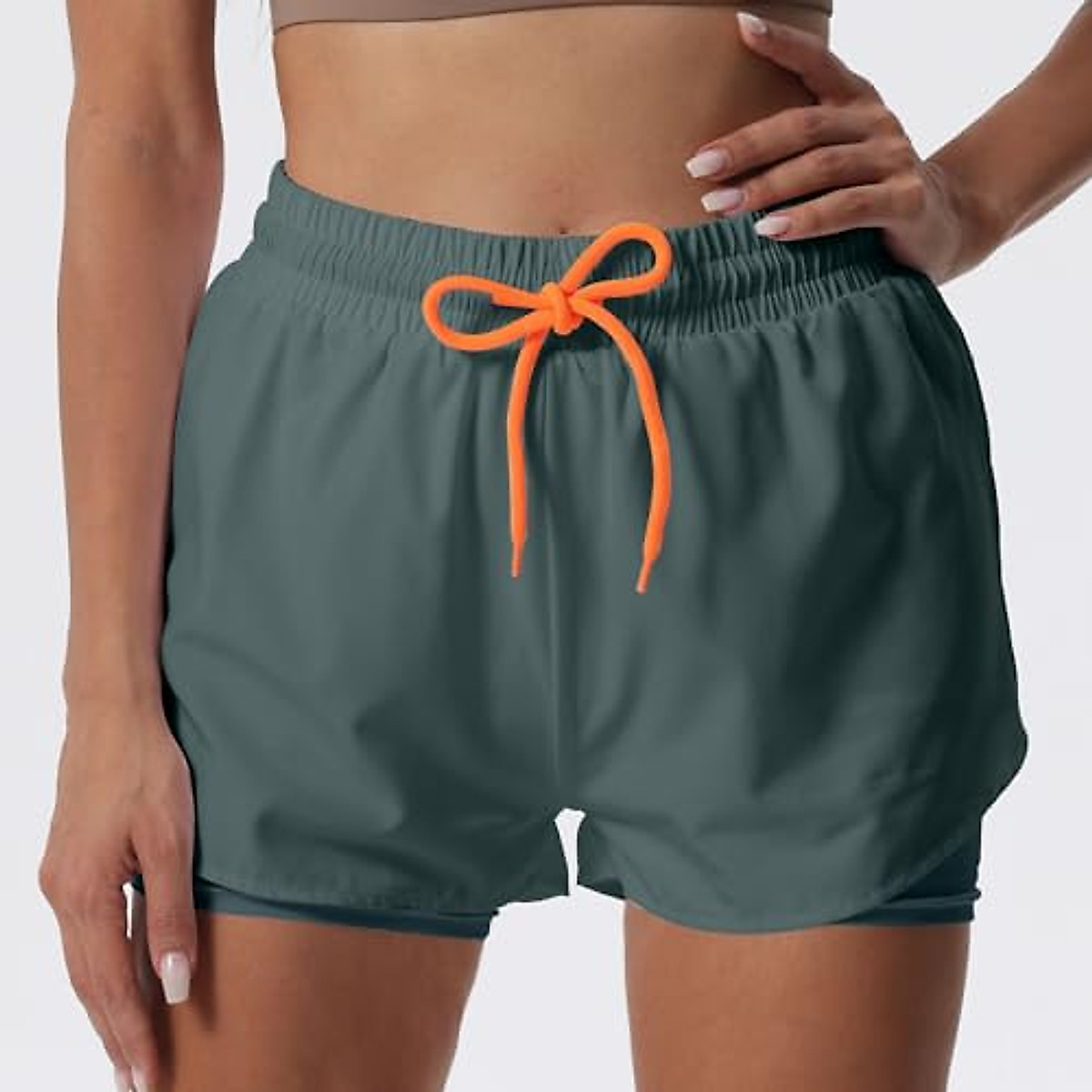 YOAKUKA Women's 2 in 1 Workout Shorts Gym Workout Yoga Running Biker Tennis Skirts Clothes Summer Green