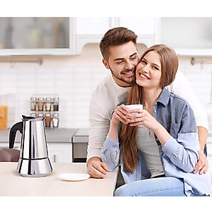 BiggCoffee Stovetop Espresso Maker, Moka Pot, Italian Coffee Maker, Coffee Percolator, Stainless Steel Moca Pots, 4 Cups Coffee Maker 6.76 oz/200Ml (Silver, Black)