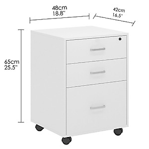 SogesHome File Cabinet with 3 Drawers, Office Storage File Cabinet on Wheels, Under Desk Filing Drawer Storage for Home (White)