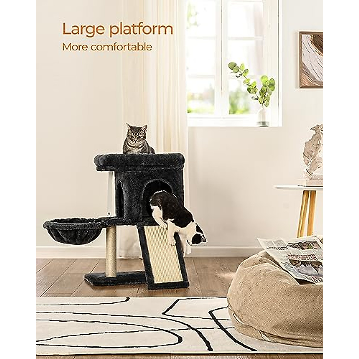FourFurPets Cat Tree, 27in Cat Tower, Cat Condo for Kittens, Large Cat Perch, Cat Caves, Cat Basket, Sisal Scratching Board, Smoky Gray