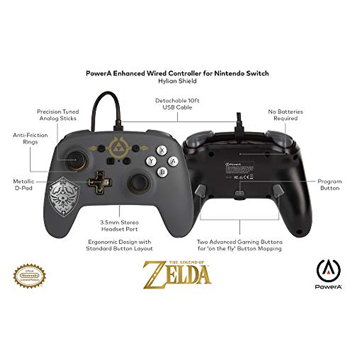 PowerA Enhanced Wired Controller for Nintendo Switch - Hylian Shield