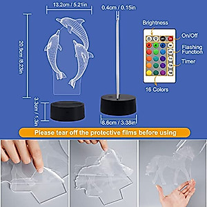 FULLOSUN Night Light for Kids Ocean Dolphin 3D Night Light Porpoise Bedside Lamp with Remote Control 16 Color Changing Xmas Halloween Birthday Gift for Child Baby Girl