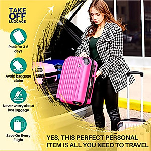 Take OFF Luggage 18 inch Hardshell Carry On Suitcase that Converts into Underseater Luggage with Removable Spinner Wheels for Airline Personal Item Use Requirements, 18 x 14 x 8 Inches - Hot Pink