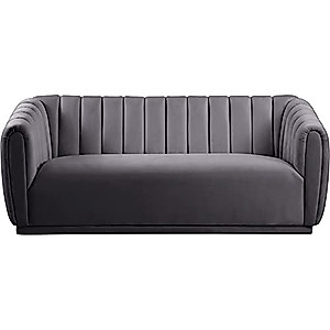 Meridian Furniture 674Grey-S Dixie Collection Modern | Contemporary Velvet Upholstered Sofa with Deep Channel Tufting, 84" W x 37" D x 32.5" H, Grey