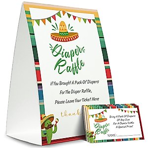 Diaper Raffle SignDiaper Raffle Baby Shower Game Kit (1 Standing Sign + 50 Guessing Cards)Fiesta Raffle Insert TicketBaby Showers DecorationsCard for Baby Shower Game to Bring a Pack of DiapersN13