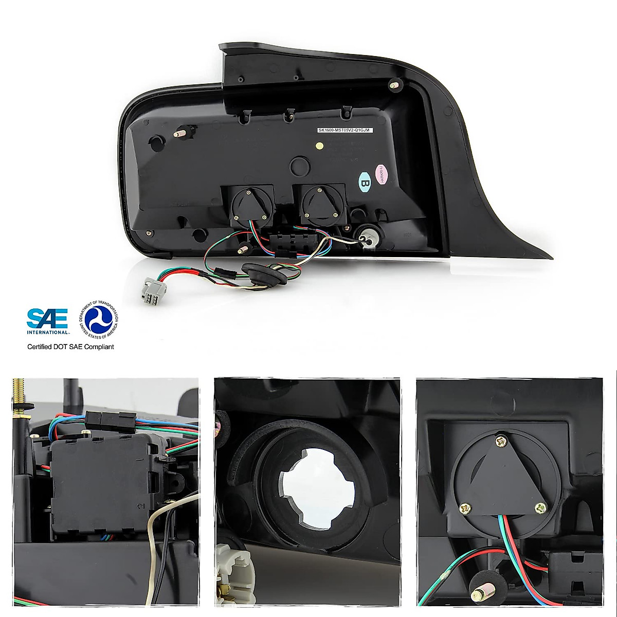 AKKON - Fits 2005-2009 Ford Mustang LED [White Tube] Black Tail Lamp Brake Lights w/Sequential Signal Pair Left + Right