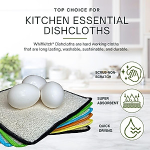 Whiffkitch Bamboo Dishcloths for Kitchen and Multi Surface Cleaning, 6"x7" 6pk Set, Reusable, Washable, Scrub-Non-Scratch, Extra Absorbent, Quick Drying, Eco Friendly Rags, Household Essential Cloths