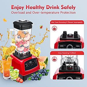 GDAE10 3HP 2200W Heavy Duty High Speed 45000RPM Smoothie Blender, Red, 68 Ounce (2L) for Soup, Fish, Crushing Ice, Frozen Desserts, Home or Commercial Use