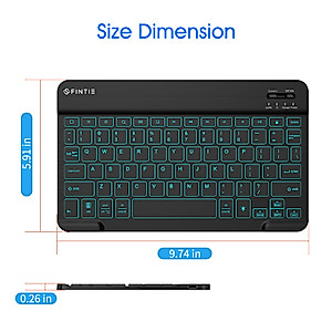 FINTIE 10-Inch Ultrathin Wireless Bluetooth Backlight Keyboard, [7 Color Backlit] Rechargeable Keyboard for iPad Samsung Tablet, iPhone Smartphone, iOS, Android Tablets Phone, Black