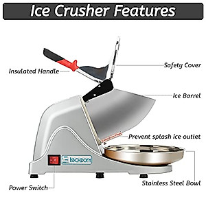 Electric Ice Crushers, Shaved Ice Maker, Portable Snow Cone Machine for Kitchen and Commercial, Silver